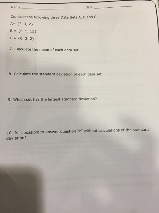 Solved Consider the following three Data Sets A, B and C. A | Chegg.com