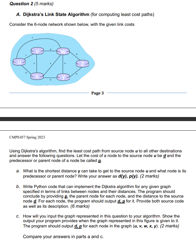 A. Dijkstra's Link State Algorithm (for computing | Chegg.com