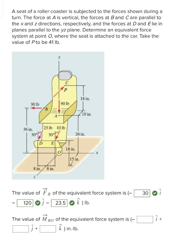 Solved A seat of a roller coaster is subjected to the forces | Chegg.com