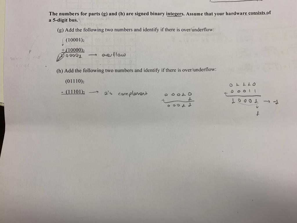 Solved The numbers for parts (g) and (h) are signed binary | Chegg.com
