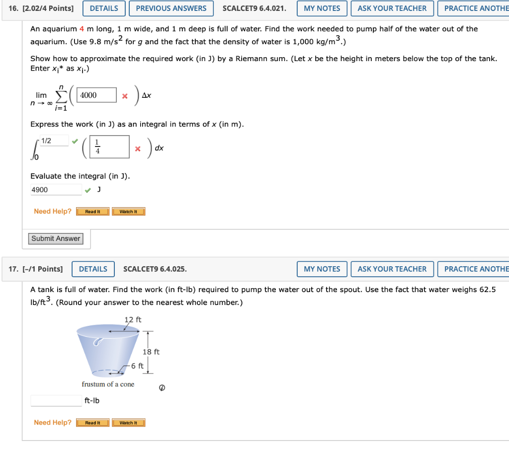 Solved An aquarium 4 m long, 1 m wide, and 1 m deep is full | Chegg.com