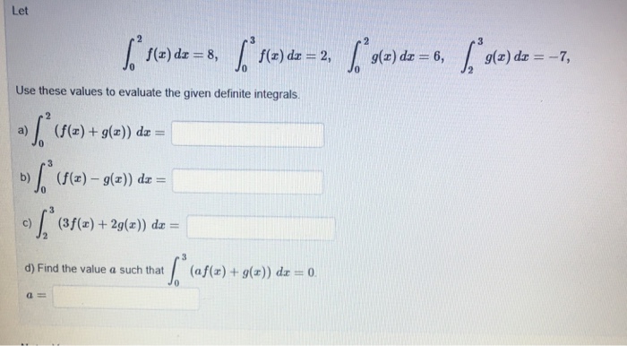 Solved Let Use these values to evaluate the given definite | Chegg.com Solved Let Use these values to evaluate the given definite | Chegg.com