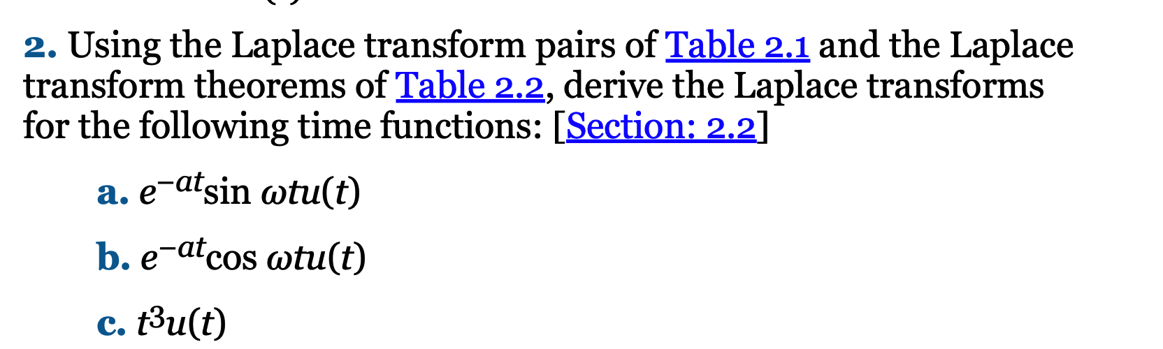Solved 2. Using the Laplace transform pairs of Table 2.1 and | Chegg.com