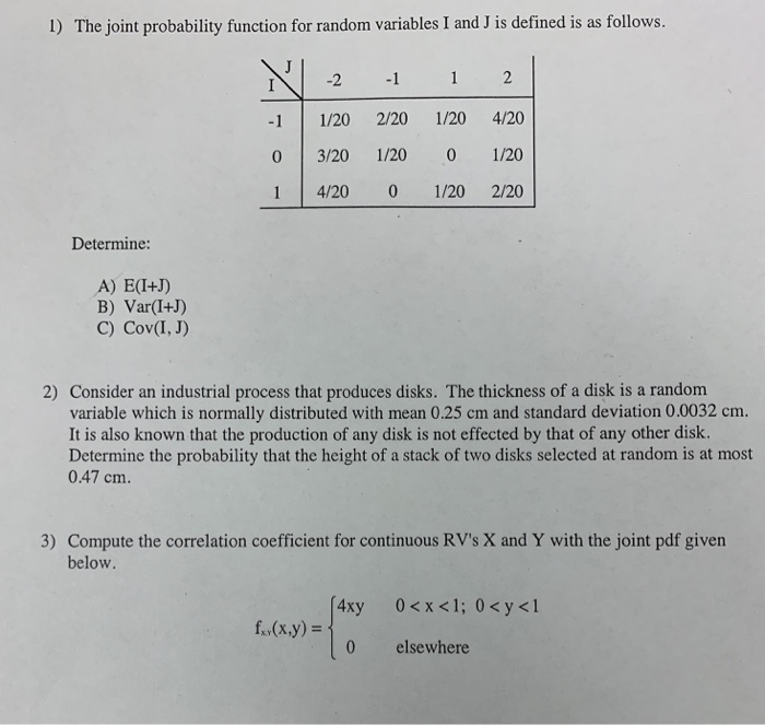 Solved 1) The joint probability function for random | Chegg.com