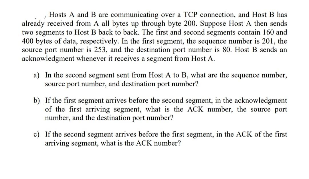 Solved Hosts A and B are communicating over a TCP | Chegg.com