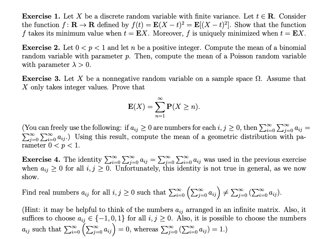 Solved Exercise 1. Let X be a discrete random variable with | Chegg.com