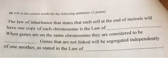 Solved The law of inheritance that states that each cell at | Chegg.com