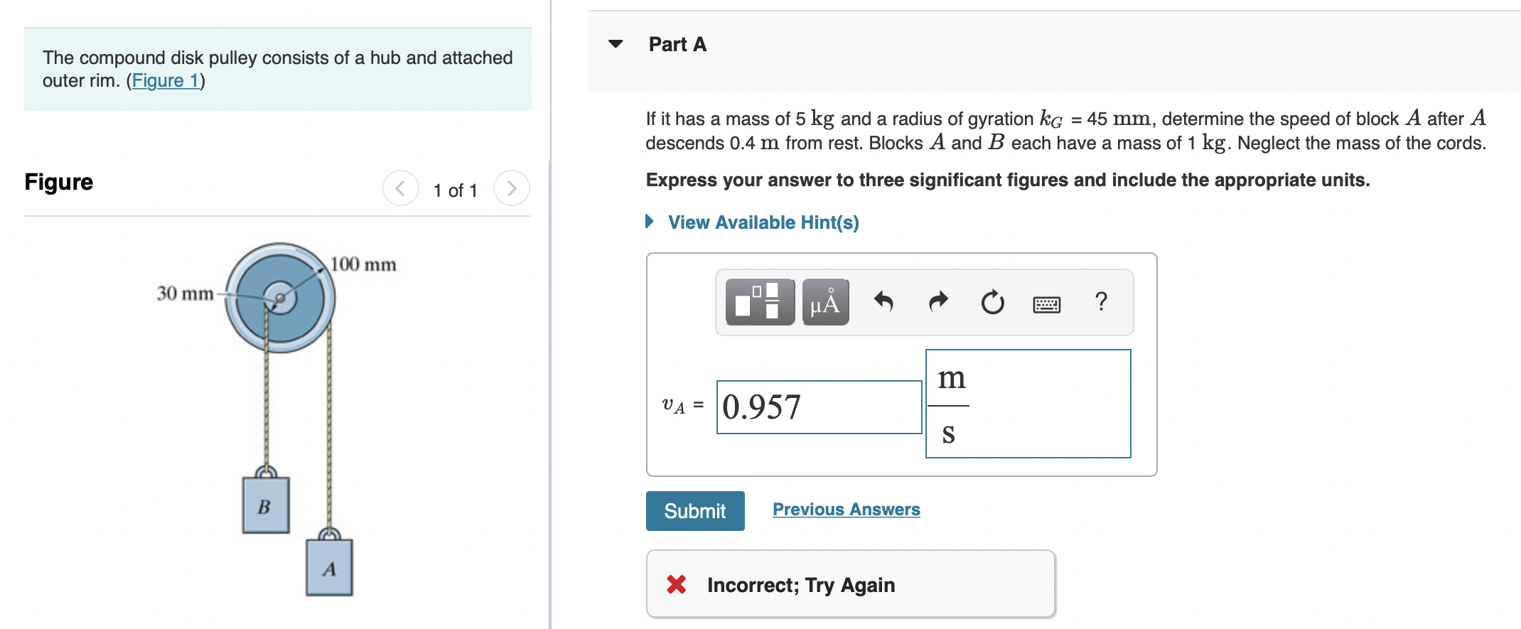 Solved Part A The compound disk pulley consists of a hub and | Chegg.com