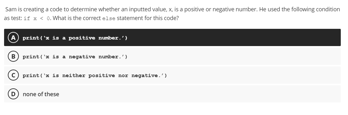 Solved Sam is creating a code to determine whether an | Chegg.com