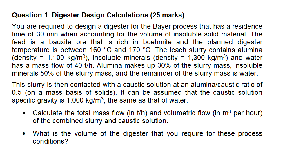 Solved Question 1: Digester Design Calculations (25 marks) | Chegg.com