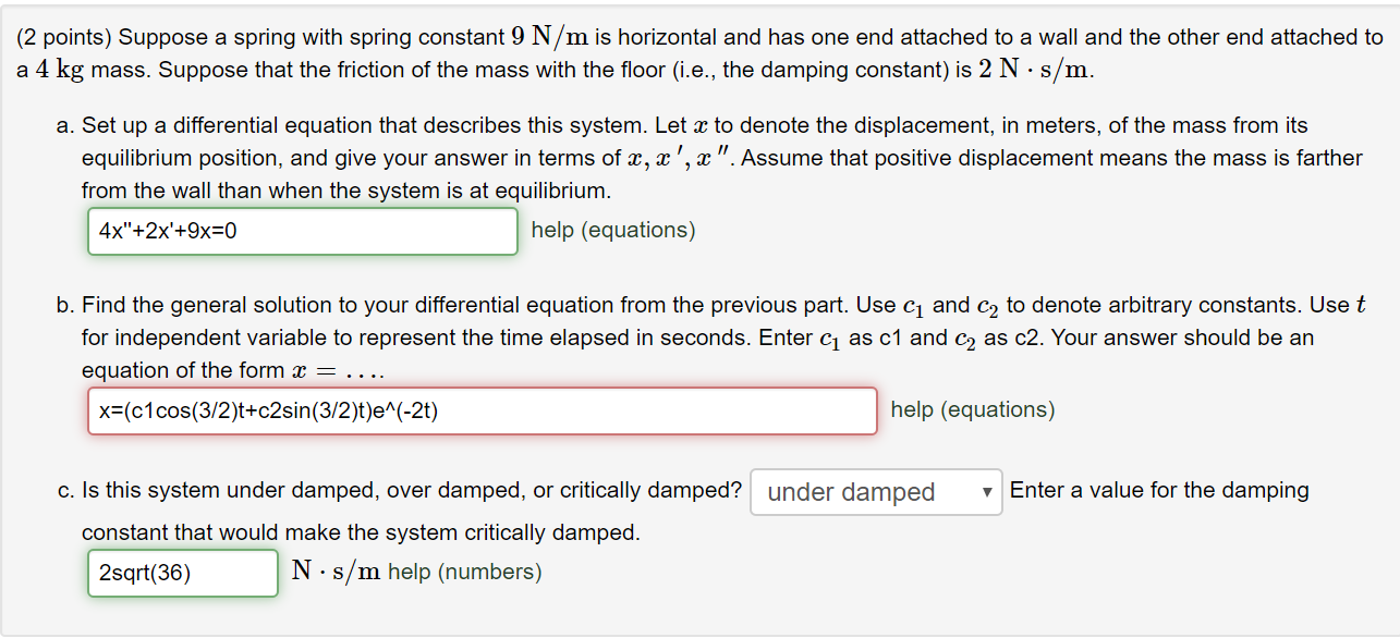 Solved Suppose A Spring With Spring Constant 9 N M