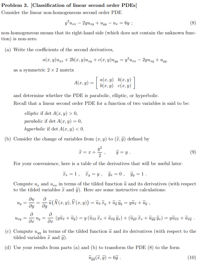 Solved Problem 3. (Classification of linear second order | Chegg.com