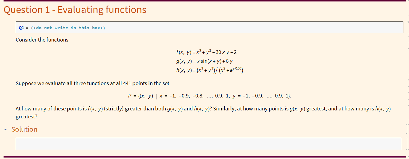 Question 1 - Evaluating functions Q1 = (*do not write | Chegg.com