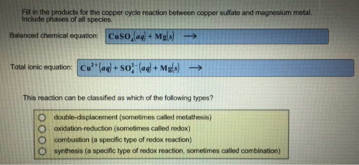 Solved ill in the products for the copper cycle reaction | Chegg.com