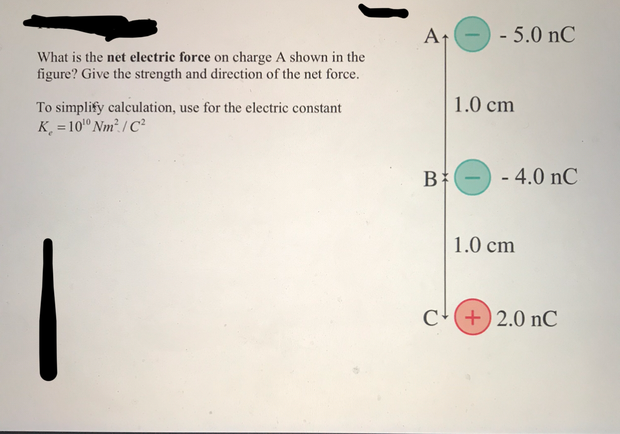 Solved A - 5.0 nc What is the net electric force on charge A | Chegg.com