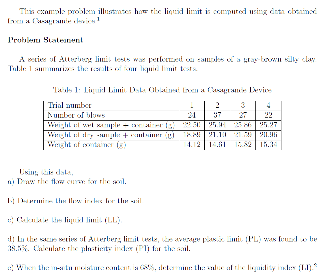 Solved This example problem illustrates how the liquid limit | Chegg.com