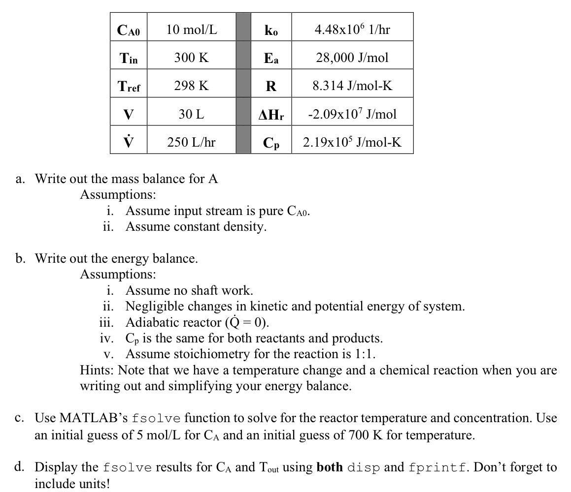 Solved Assume you have an adiabatic CSTR operating at steady | Chegg.com Solved Assume you have an adiabatic CSTR operating at steady | Chegg.com