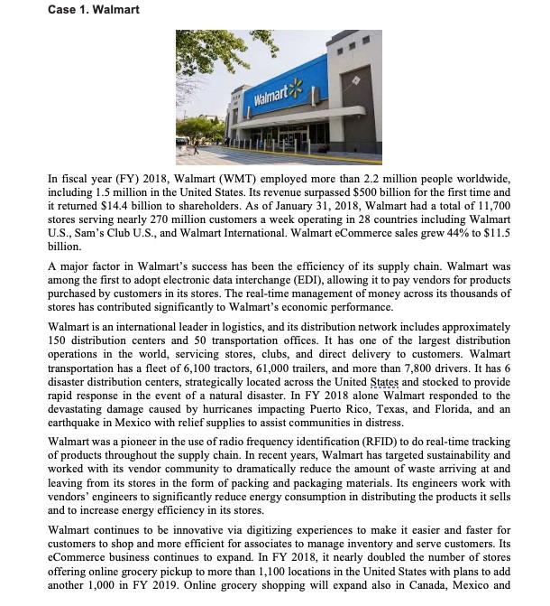 Solved Case 1. Walmart Walmart In fiscal year (FY) 2018, | Chegg.com