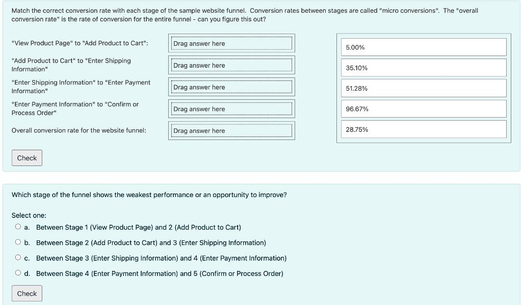 Solved Match the correct conversion rate with each stage of | Chegg.com