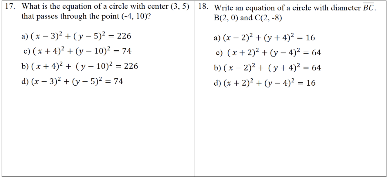 Solved 17. What is the equation of a circle with center | Chegg.com