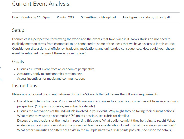 Solved Current Event Analysis Due Monday by 11:59pm Points | Chegg.com