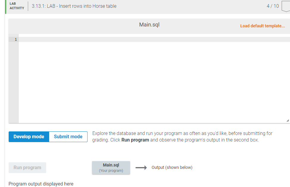 Solved 3.13 LAB - Insert rows into Horse table The Horse | Chegg.com