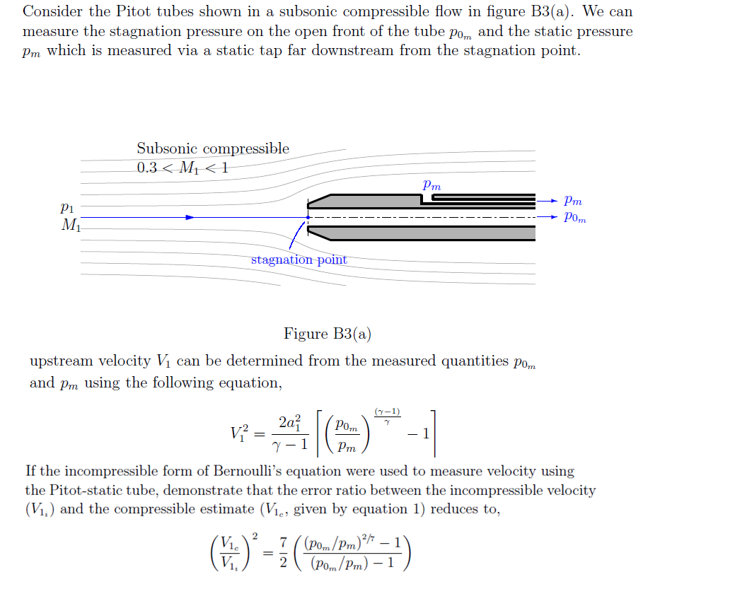 Consider the Pitot tubes shown in a subsonic | Chegg.com