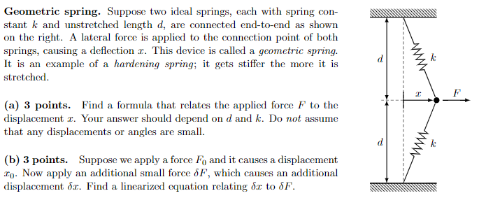 Solved Geometric spring. Suppose two ideal springs, each | Chegg.com
