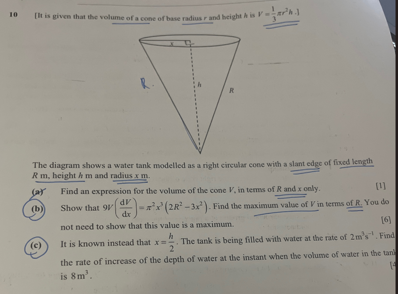 Solved 10 [It is given that the volume of a cone of base | Chegg.com