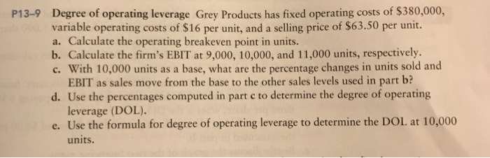 Solved Degree of operating leverage Grey Products has fixed | Chegg.com