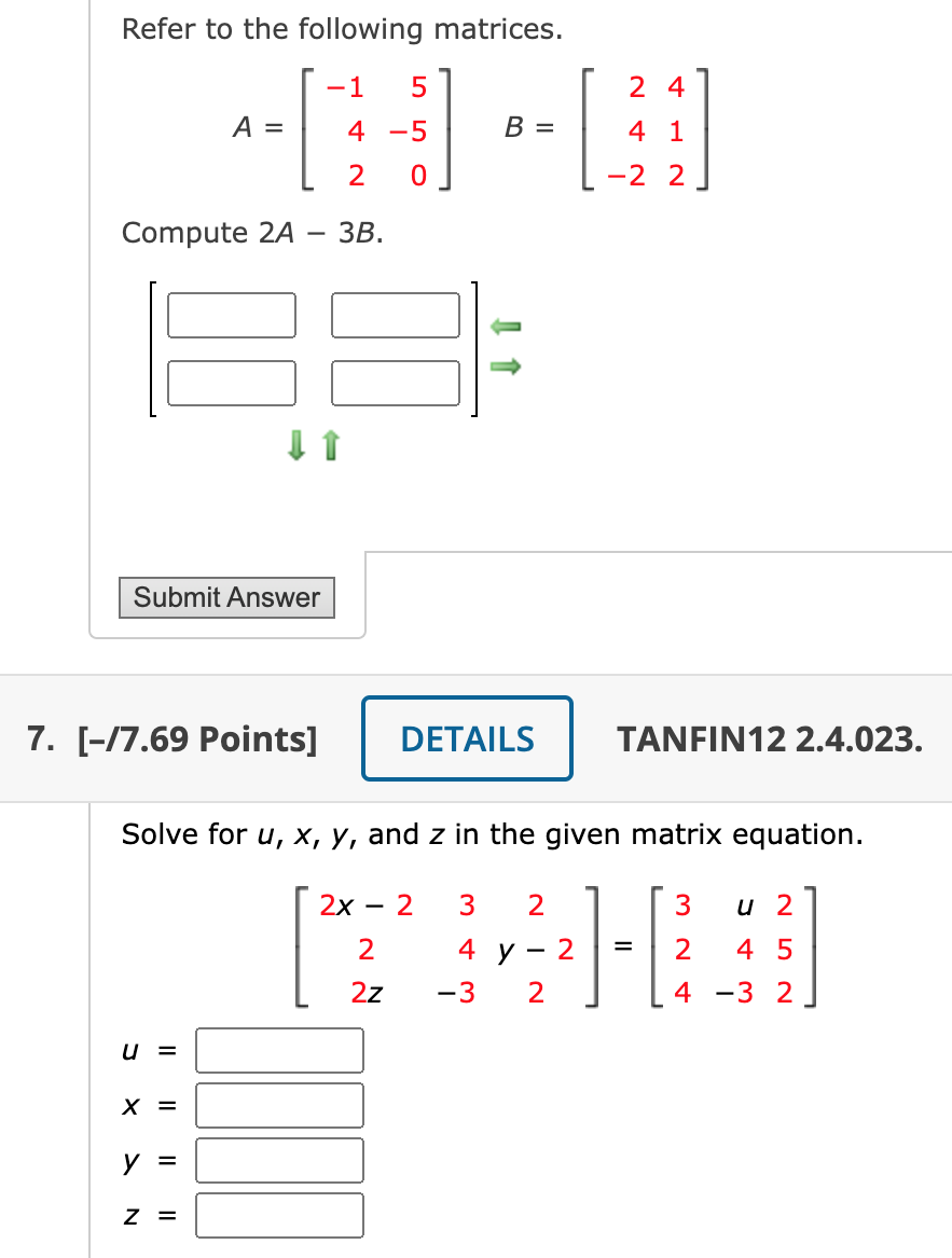 Solved Refer to the following matrices. | Chegg.com