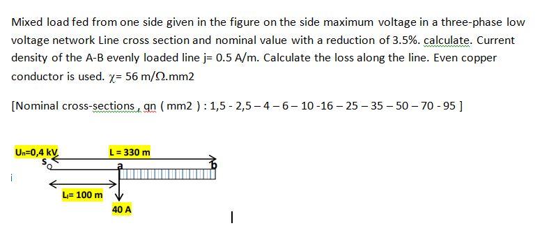 Solved Mixed load fed from one side given in the figure on | Chegg.com