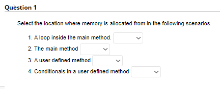 Solved Question 1 Select the location where memory is | Chegg.com