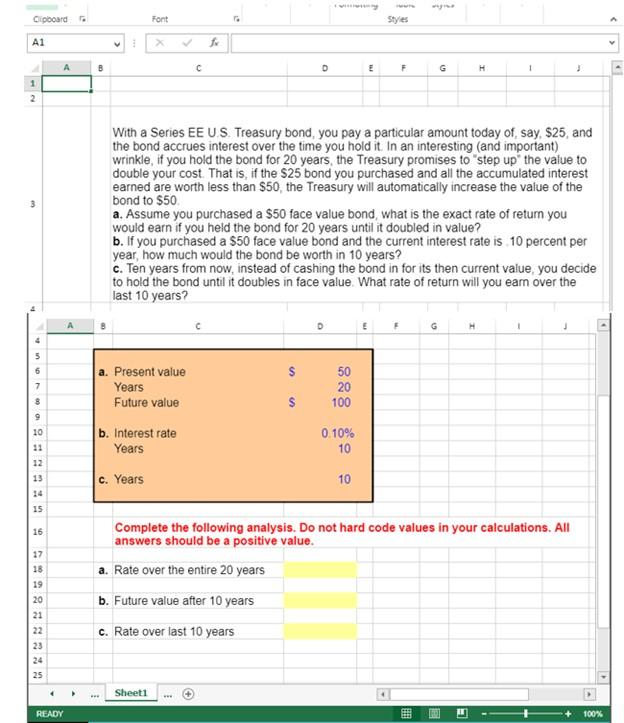 Solved Please help me with the correct excel function | Chegg.com