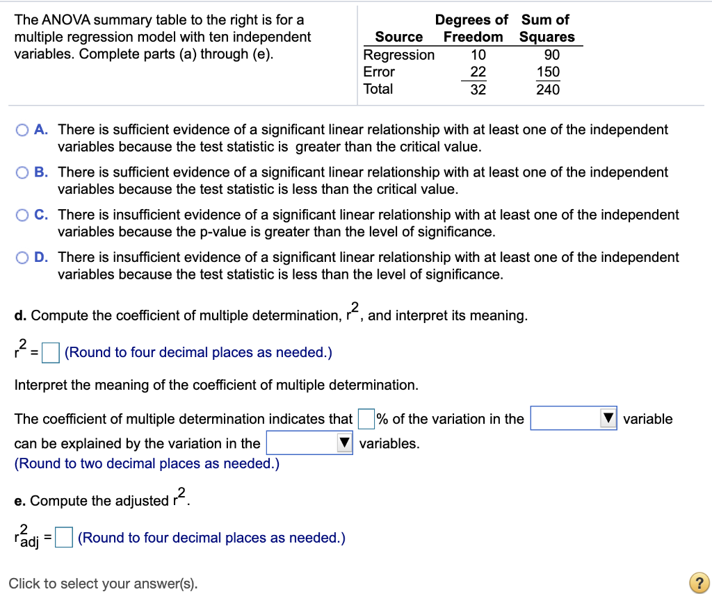 Solved The ANOVA summary table to the right is for a | Chegg.com