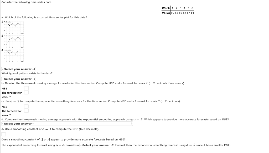 Solved Consider the following time series data. Week 2 3 4 5 | Chegg.com
