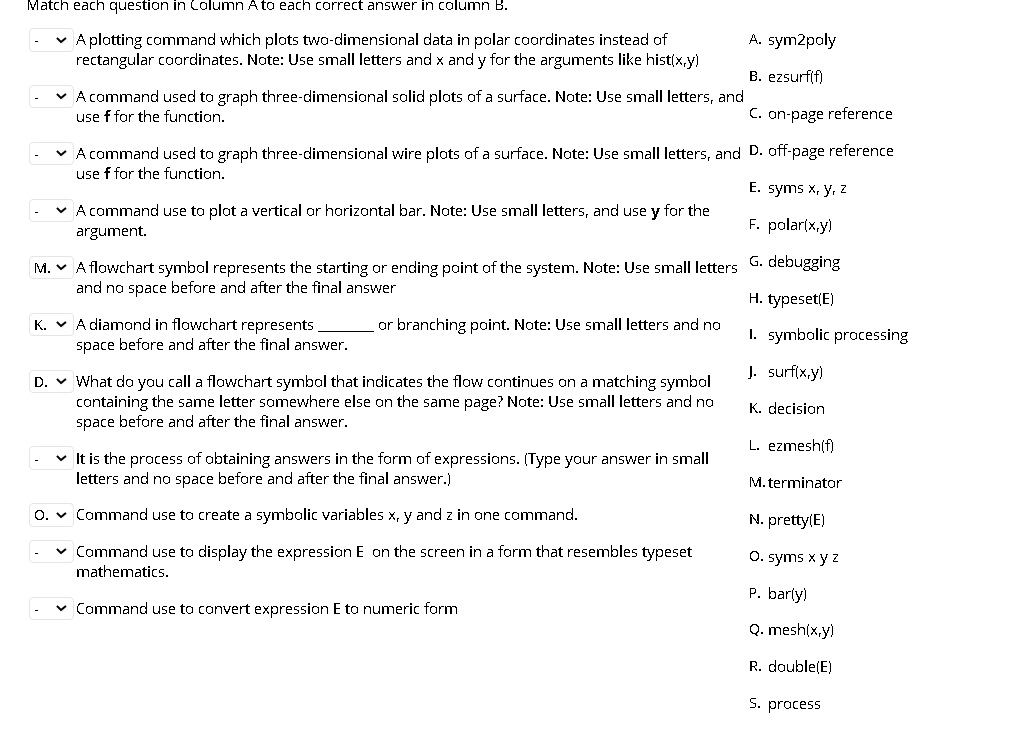 Solved Match each question in Column Ato each correct answer | Chegg.com