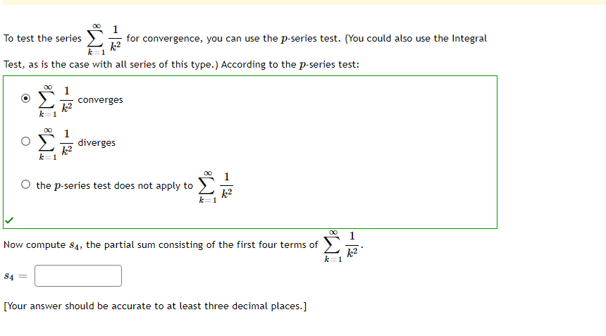 Solved To test the series ∑k=1∞k21 for convergence, you can | Chegg.com