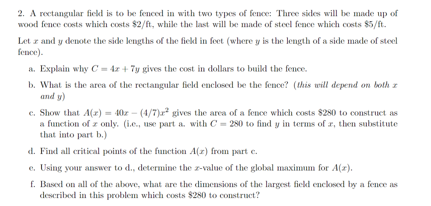 Solved 9 2. A rectangular field is to be fenced in with two | Chegg.com