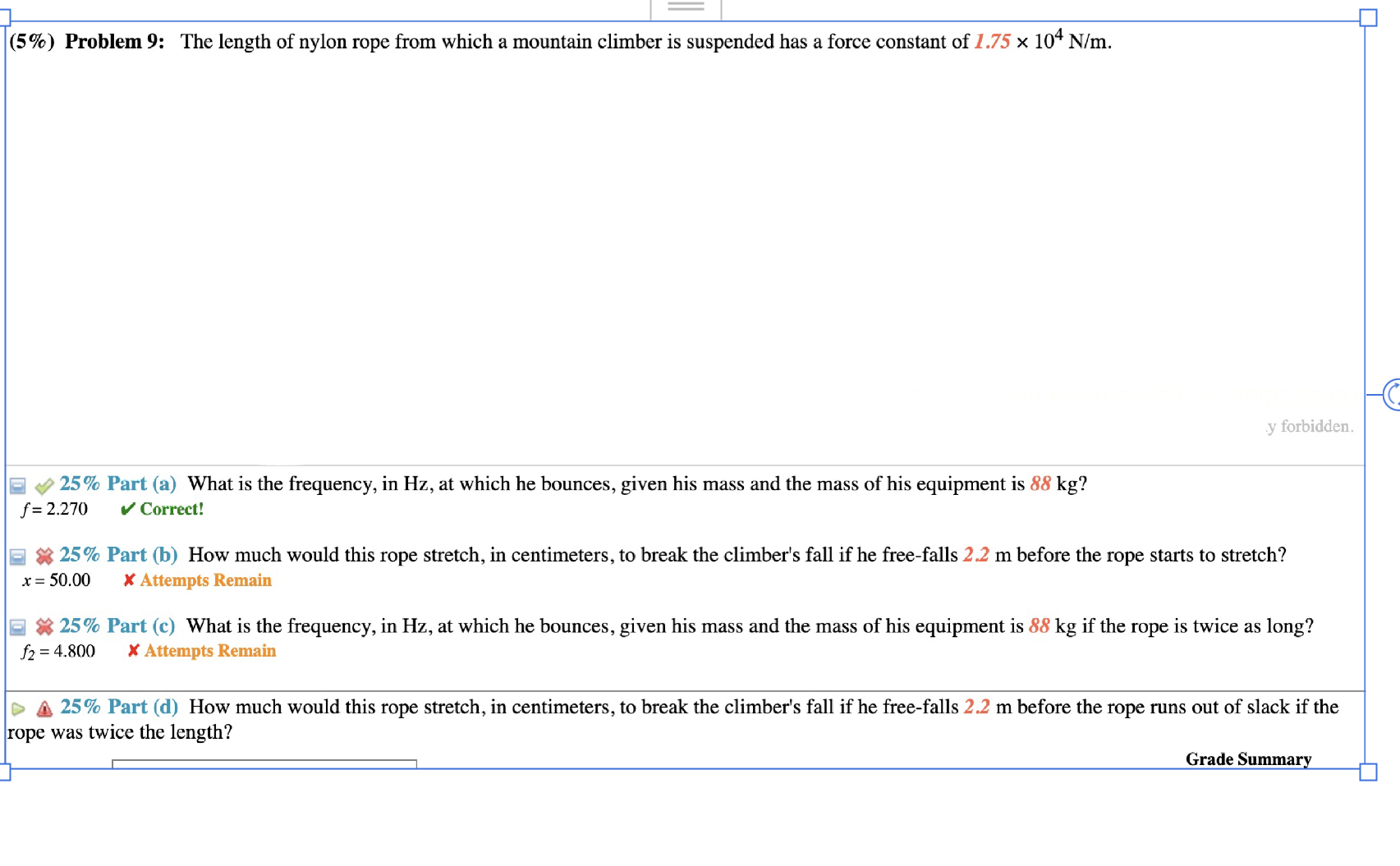 Solved (5\%) Problem 9: The length of nylon rope from which | Chegg.com