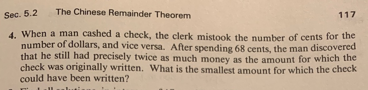 Solved The Chinese Remainder Theorem 117 Sec. 5.2 4. When a | Chegg.com