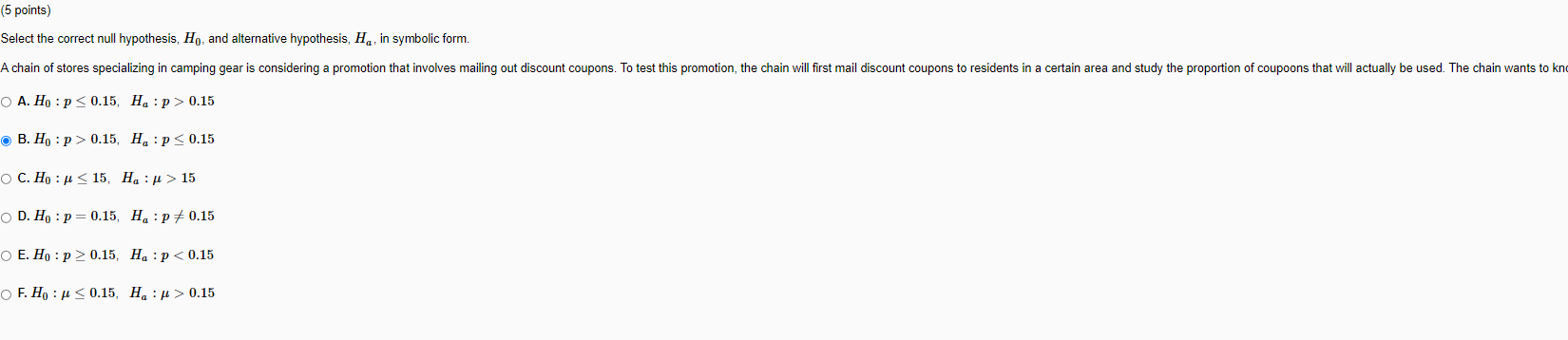 Solved Select the correct null hypothesis, H0, and | Chegg.com