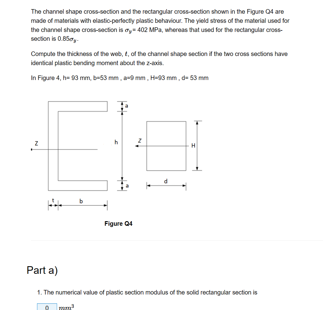 Solved Part a)The numerical value of plastic section modulus | Chegg.com