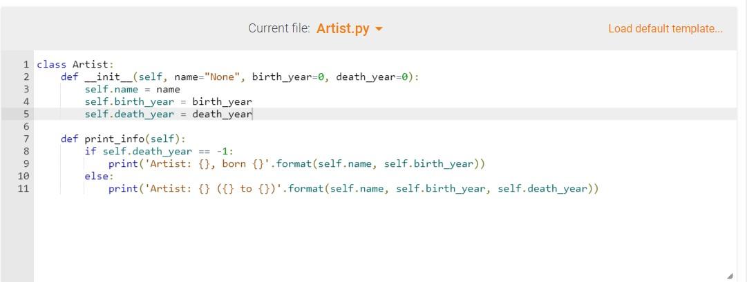 Solved Define the Artist class in Artist.py with a | Chegg.com