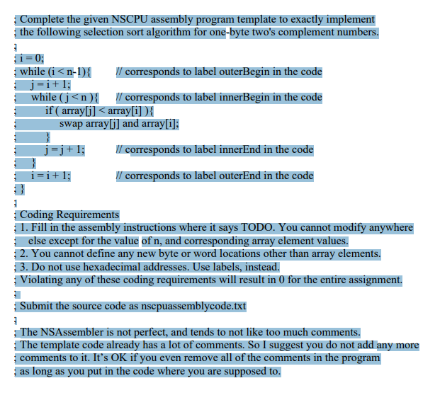 Solved Complete the given NSCPU assembly program template to | Chegg.com