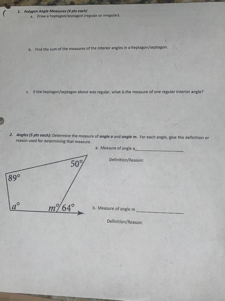 Solved 1. Polygon Angle Measures (4 pts each) a. Draw a | Chegg.com