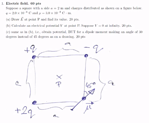 Solved 1. Electric field. 60 pts Suppose a square with a | Chegg.com