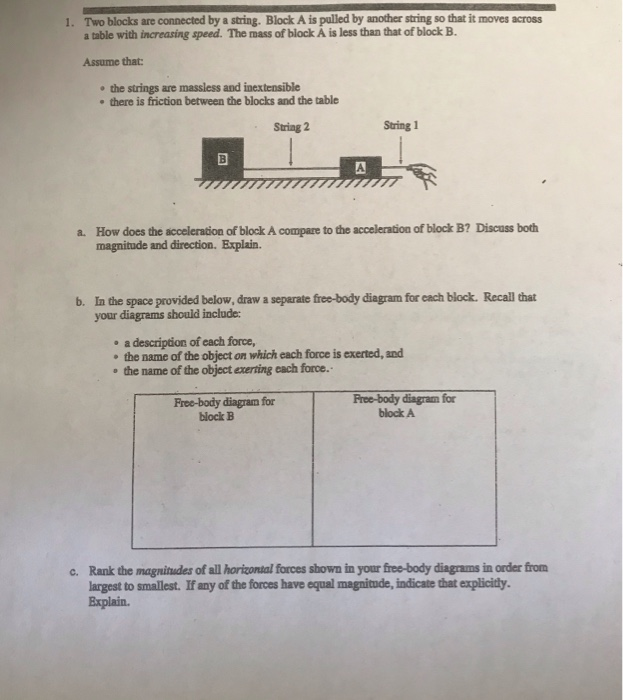 Solved 1. Two blocks are connected by a string. Block A is | Chegg.com