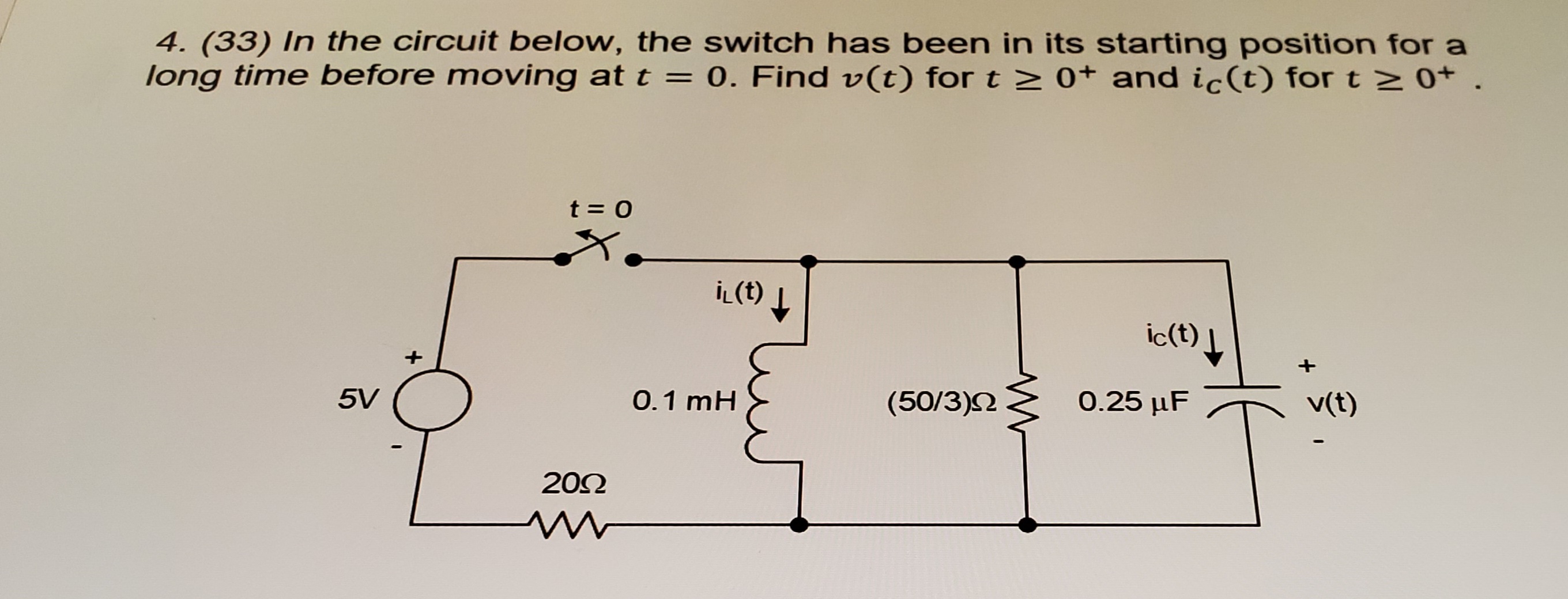 Solved 4. (33) In the circuit below, the switch has been in | Chegg.com