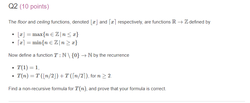 Solved Q2 (10 points) The floor and ceiling functions, | Chegg.com